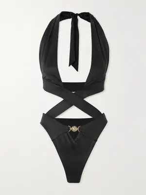 Versace Belize Embellished Halterneck Swimsuit - Black