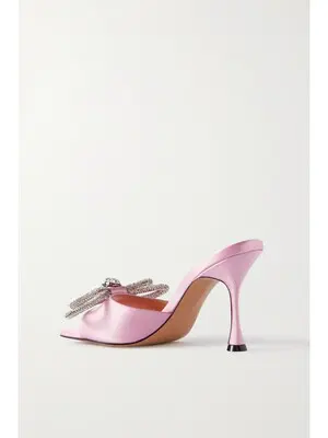 Mach & Mach Double Bow Crystal-embellished Satin Mules