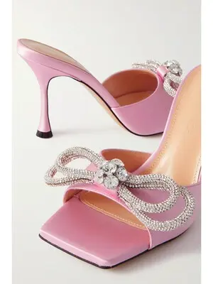 Mach & Mach Double Bow Crystal-embellished Satin Mules