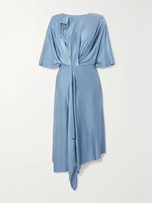 Victoria Beckham Asymmetric Draped Cutout Metallic Stretch-jersey Midi Dress