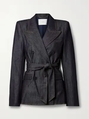 Adam Lippes Belted Double-breasted Denim Jacket