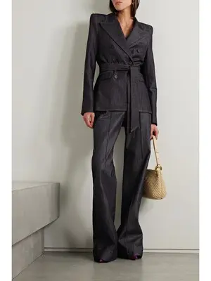 Adam Lippes Belted Double-breasted Denim Jacket