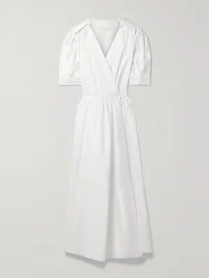 JASON WU Gathered Cotton-sateen Midi Wrap Dress - White
