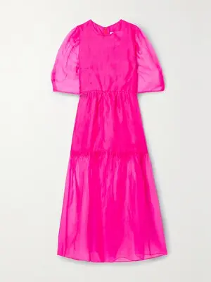Les Reveries Tiered Silk-organza Midi Dress - Pink