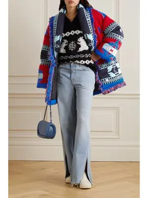 Alanui Icon Belted Fringed Quilted Wool-jacquard Down Jacket