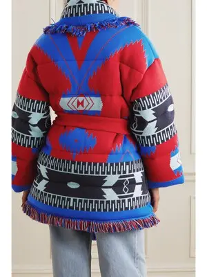 Alanui Icon Belted Fringed Quilted Wool-jacquard Down Jacket