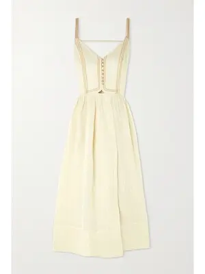 Zeus+dione Ione Metallic Linen-blend Gauze Midi Dress - Gold