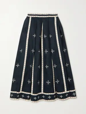 Vita Kin Gera Embroidered Linen Midi Skirt