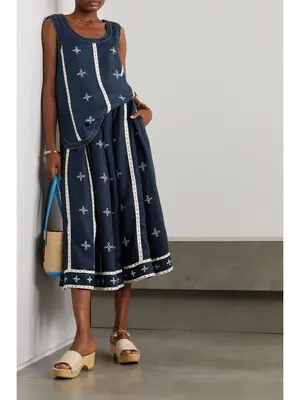 Vita Kin Gera Embroidered Linen Midi Skirt