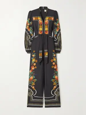 Saloni Bryce Printed Crepe Jumpsuit - Black