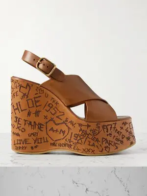 Chloé Maxime Leather Platform Wedge Sandals - Brown
