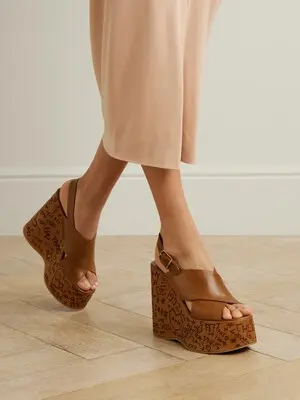 Chloé Maxime Leather Platform Wedge Sandals