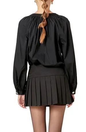 English Factory Rhinestone Button Shirred Top