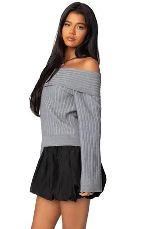EDIKTED Brandy Off The Shoulder Rib Sweater - Dark-gray