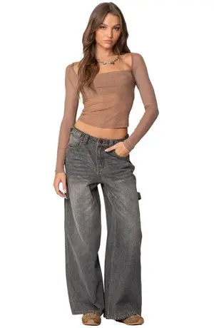EDIKTED Low Rise Baggy Carpenter Jeans - Gray-washed
