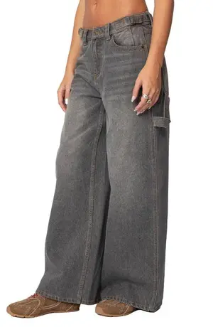 EDIKTED Low Rise Baggy Carpenter Jeans - Gray-washed