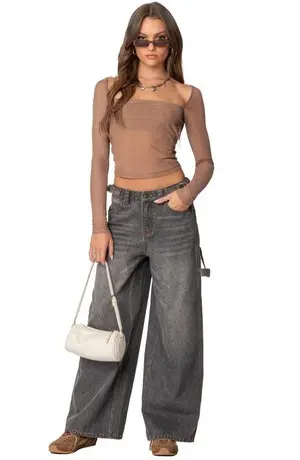 EDIKTED Low Rise Baggy Carpenter Jeans - Gray-washed