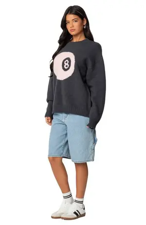EDIKTED Magic 8-ball Oversized Crewneck Sweater - Dark-gray