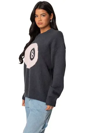 EDIKTED Magic 8-ball Oversized Crewneck Sweater - Dark-gray
