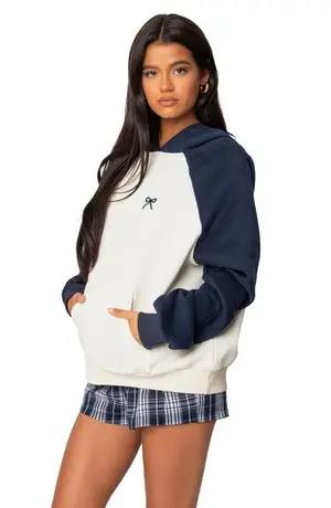 EDIKTED Bow Embroidery Oversized Colorblock Hoodie