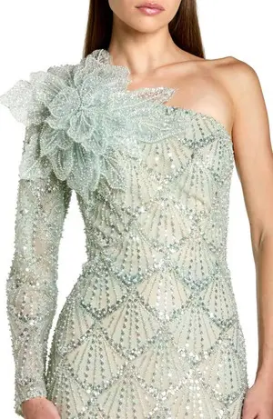 Mac Duggal Faille A-line Midi Dress With 3d Rose
