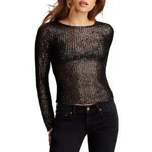 Lucky Brand Sequin Long Sleeve Top - Black