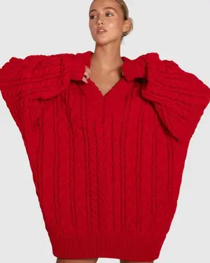BELLE & BLOOM Still The One Chunky Oversize Knit - Red
