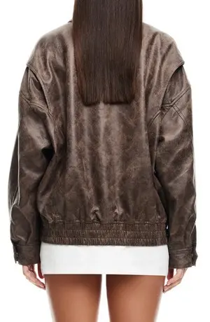 Lioness Kenny Faux Leather Bomber Jacket - Chocolate