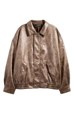 Lioness Kenny Faux Leather Bomber Jacket - Chocolate