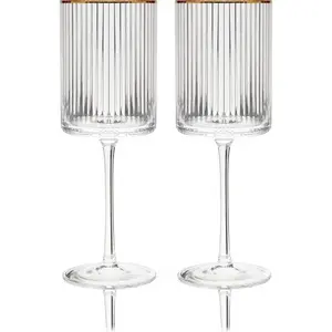 VISKI Meridian Crystal Gold Rimmed Wine Glasses Set Of 2 - Clear