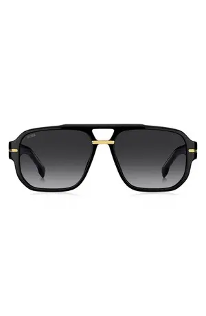 BOSS 57mm Rectangular Sunglasses - Black/ Brown Solx