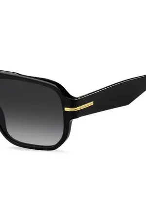 BOSS 57mm Rectangular Sunglasses - Black/ Brown Solx