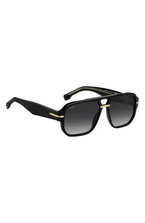 BOSS 57mm Rectangular Sunglasses - Black/ Brown Solx