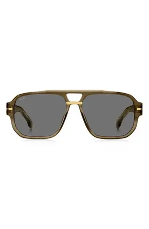 BOSS 57mm Rectangular Sunglasses - Brown/ Grey Ar