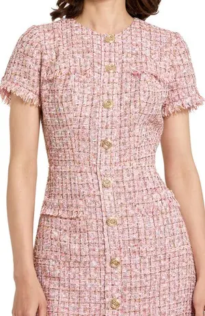 Mac Duggal Boucle Mini Dress - Pink Multi