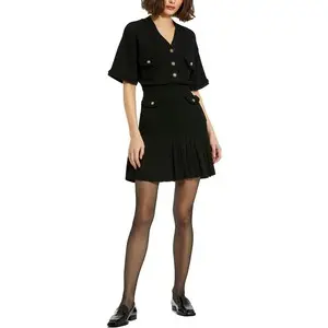 Mac Duggal Short Sleeve Pleated Hem Sweater Dress - Black