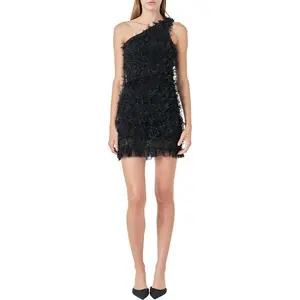 Endless Rose One-shoulder Fringe Mini Dress - Black
