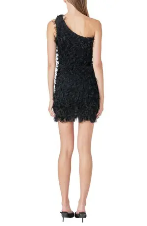 Endless Rose One-shoulder Fringe Mini Dress - Black