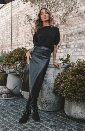PETAL & PUP Miller Faux Leather Midi Skirt