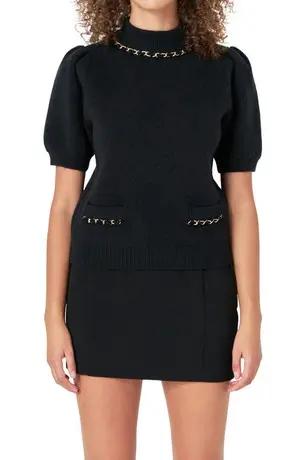 Endless Rose Chain Detail Puff Sleeve Sweater