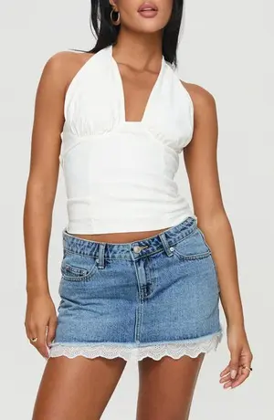 Princess Polly Miyuki Scalloped Trim Denim Miniskirt
