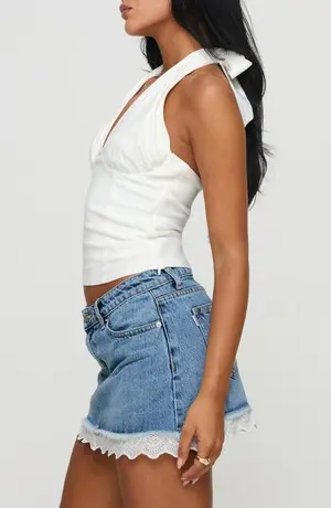 Princess Polly Miyuki Scalloped Trim Denim Miniskirt