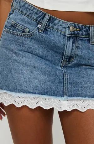 Princess Polly Miyuki Scalloped Trim Denim Miniskirt