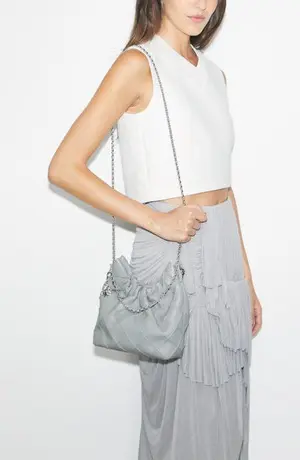 Tory Burch Mini Fleming Quilted Leather Hobo Bag - Gray