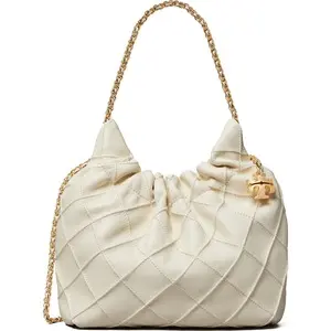 Tory Burch Mini Fleming Quilted Leather Hobo Bag - Light Cream
