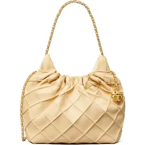 Tory Burch Mini Fleming Quilted Leather Hobo Bag - Vanilla Soft Serve
