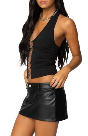 EDIKTED Chain Cutout Halter Crop Top