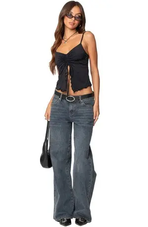 EDIKTED Landon Drawstring Split Front Camisole - Black