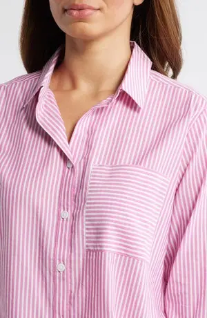 BEACHLUNCHLOUNGE Candy Stripe Cotton Blend Shirt - Hollywood Cerise