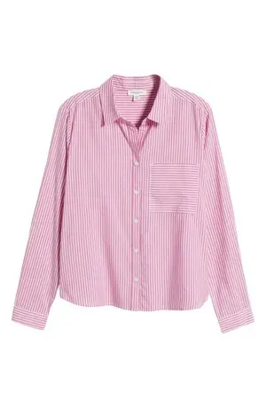 BEACHLUNCHLOUNGE Candy Stripe Cotton Blend Shirt - Hollywood Cerise